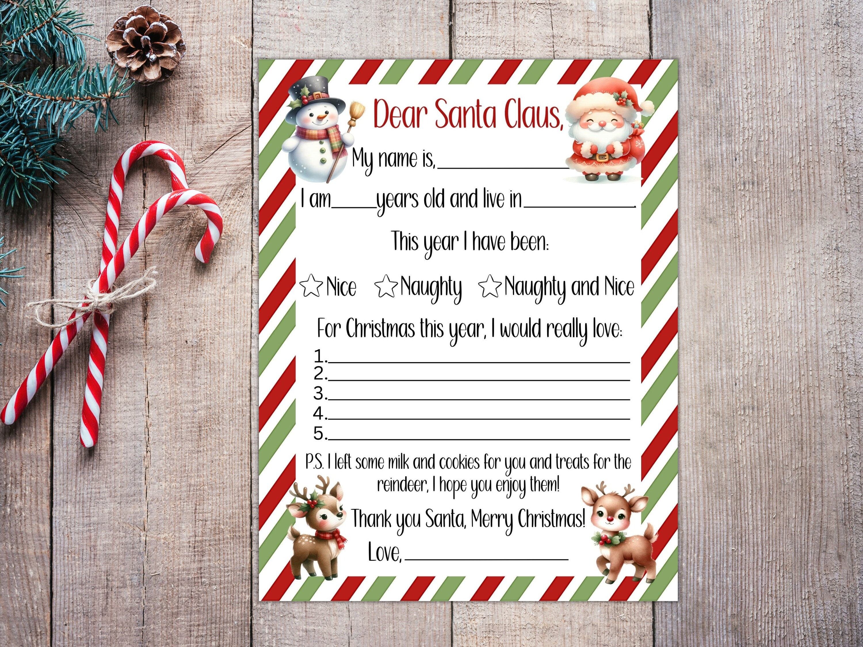 Kids Letter to Santa, Printable Letter to Santa Claus, Kids Christmas ...