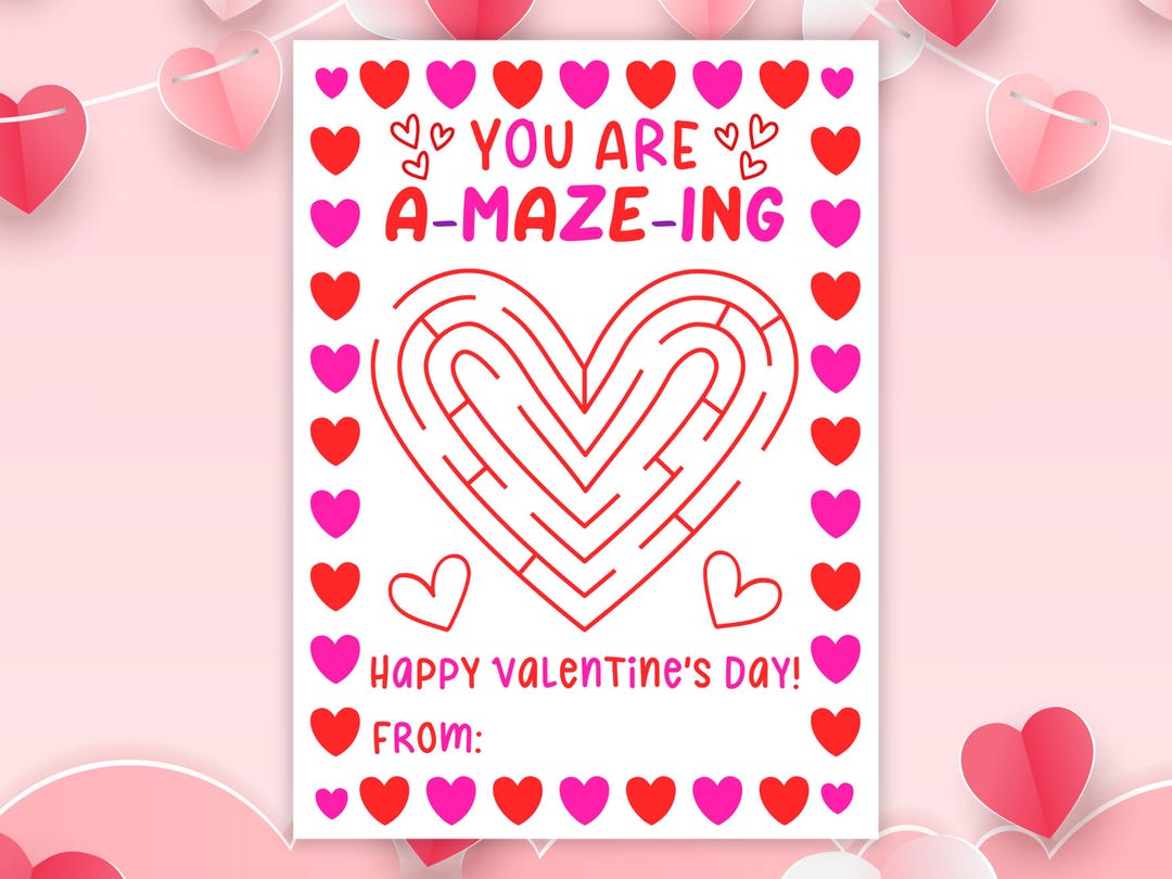 Heart Maze Valentine Cards You Are A-maze-ing , Printable Classroom ...