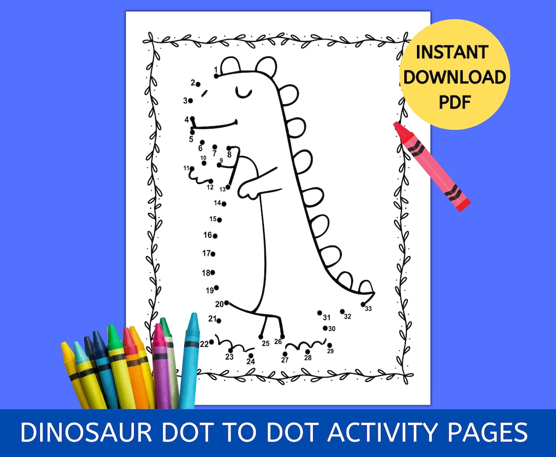 Dinosaur Dot to Dot Activity Pages Kids Dinosaur Coloring - Etsy