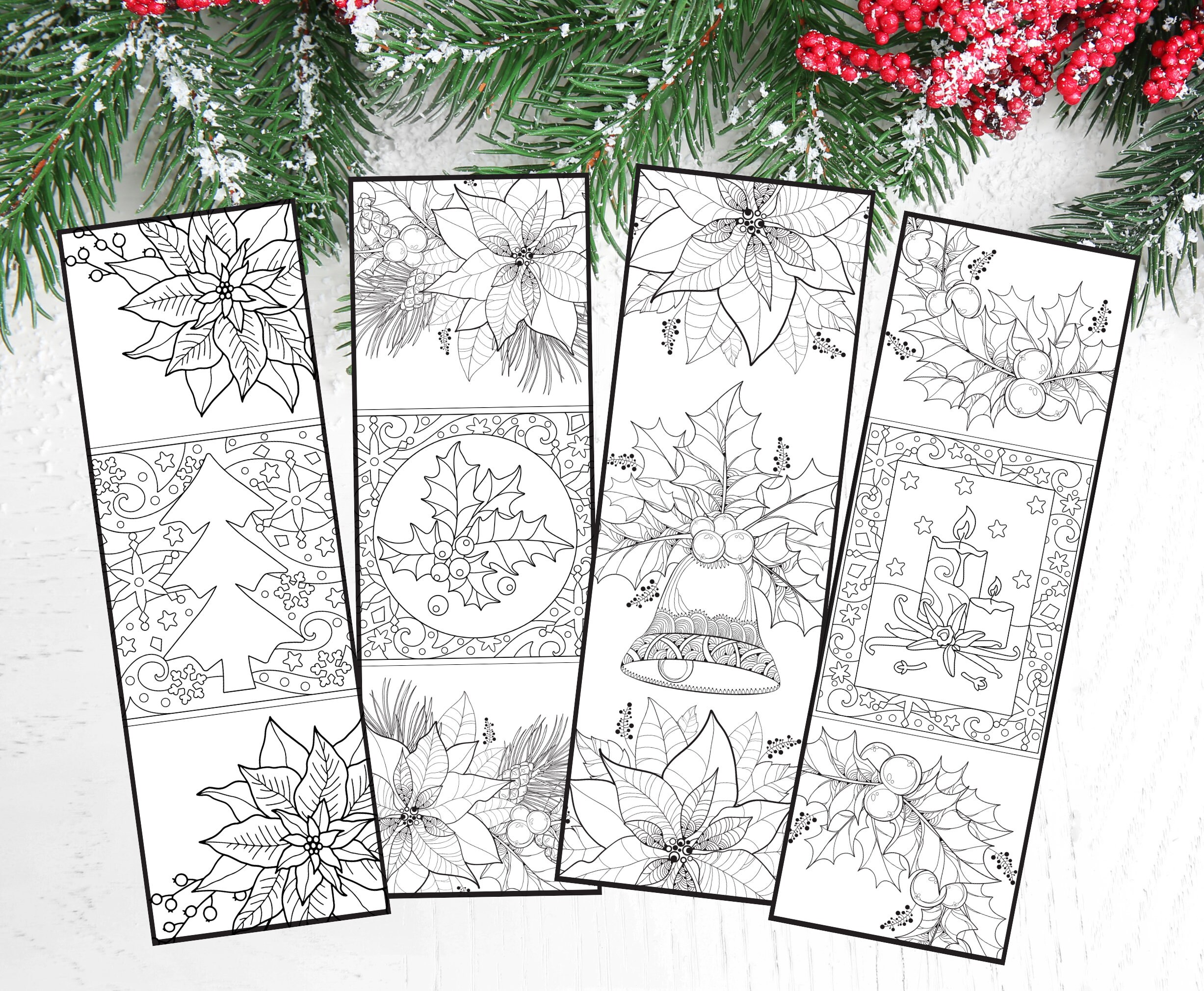 Poinsettia Christmas Bookmarks, Printable Christmas Bookmarks, DIY ...