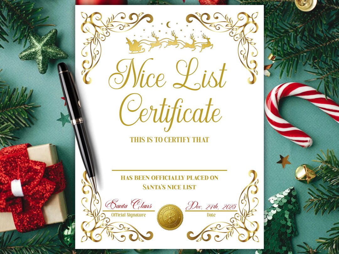 Printable Santa’s Nice List Certificate – Gold Lettering & Official ...