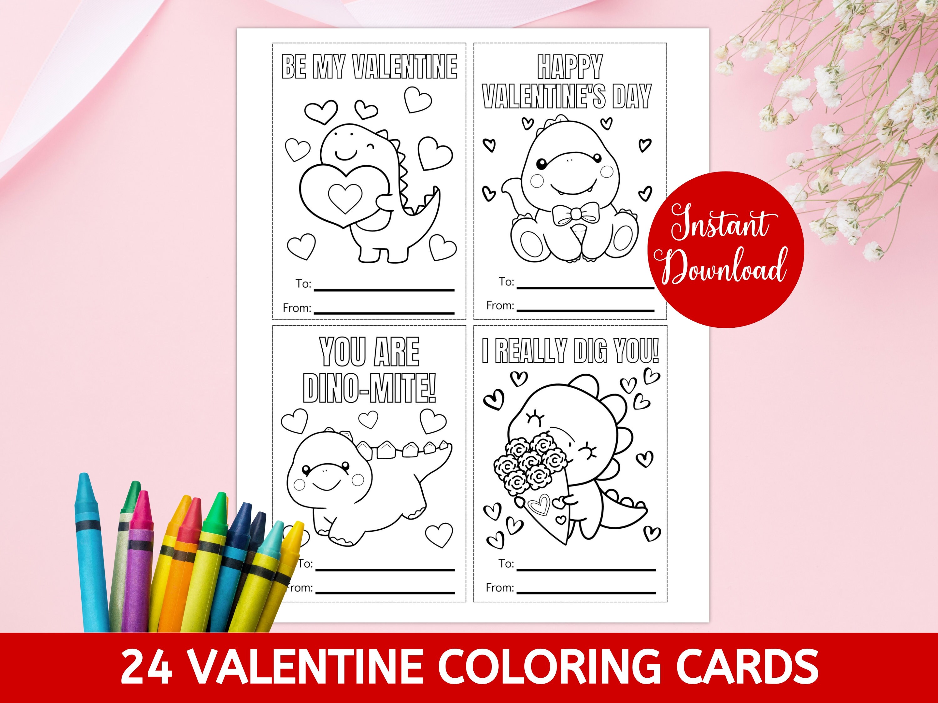 Valentine Coloring Cards, Printable Valentine's Day Coloring Cards ...