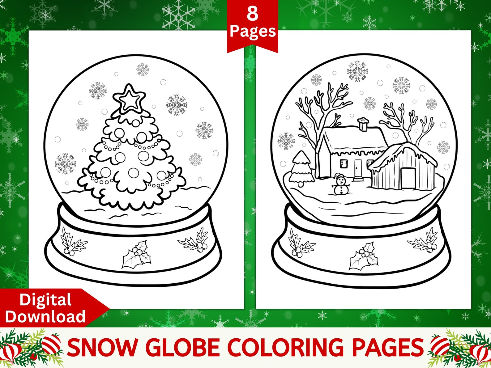 Snow Globe Coloring Pages, Christmas Coloring Pages, Christmas Activity ...