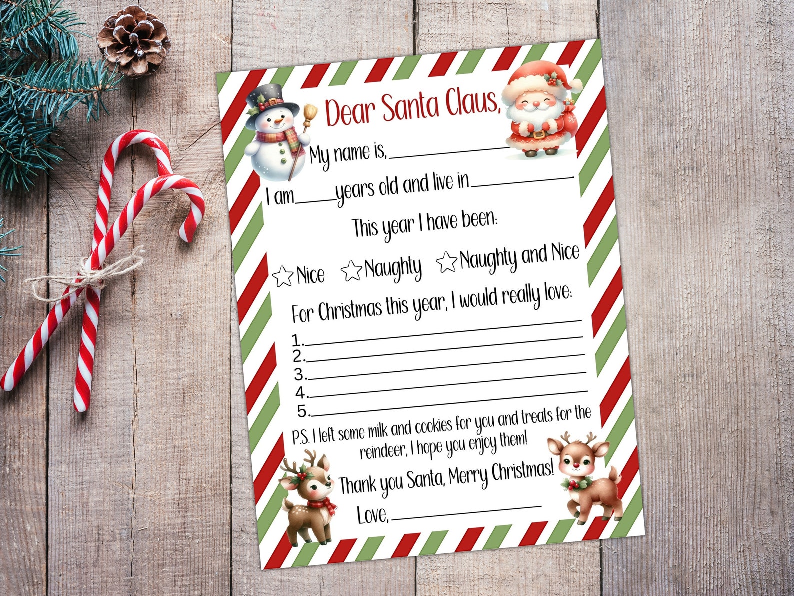 Kids Letter to Santa, Printable Letter to Santa Claus, Kids Christmas ...