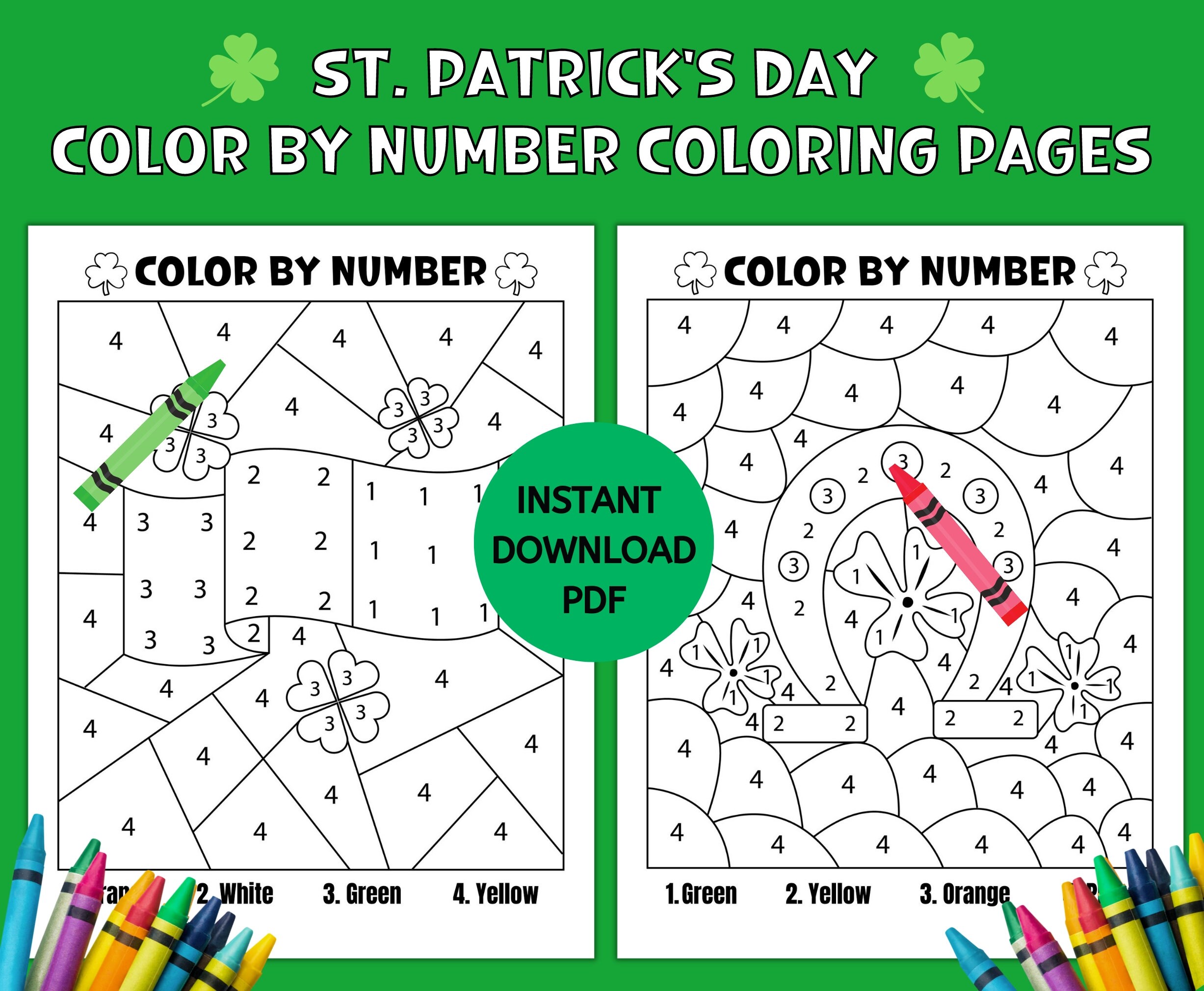 St Patrick's Day Color by Number Coloring Pages, Printable St Patrick's ...