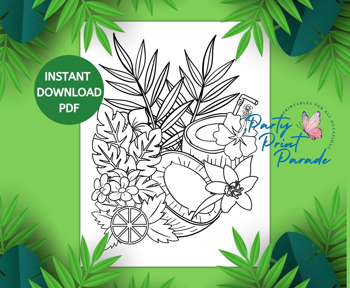 Luau Party Coloring Pages Hawaiian Luau Coloring Pages - Etsy