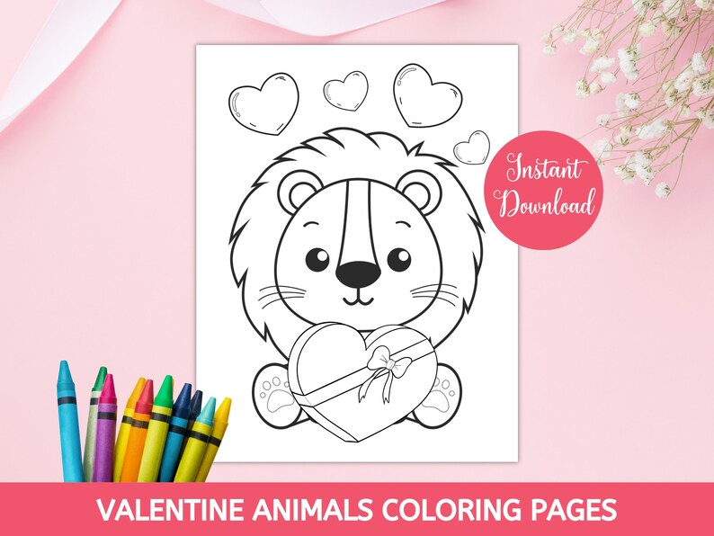 Safari Animals Valentine Coloring Pages for Kids, Printable Valentine ...