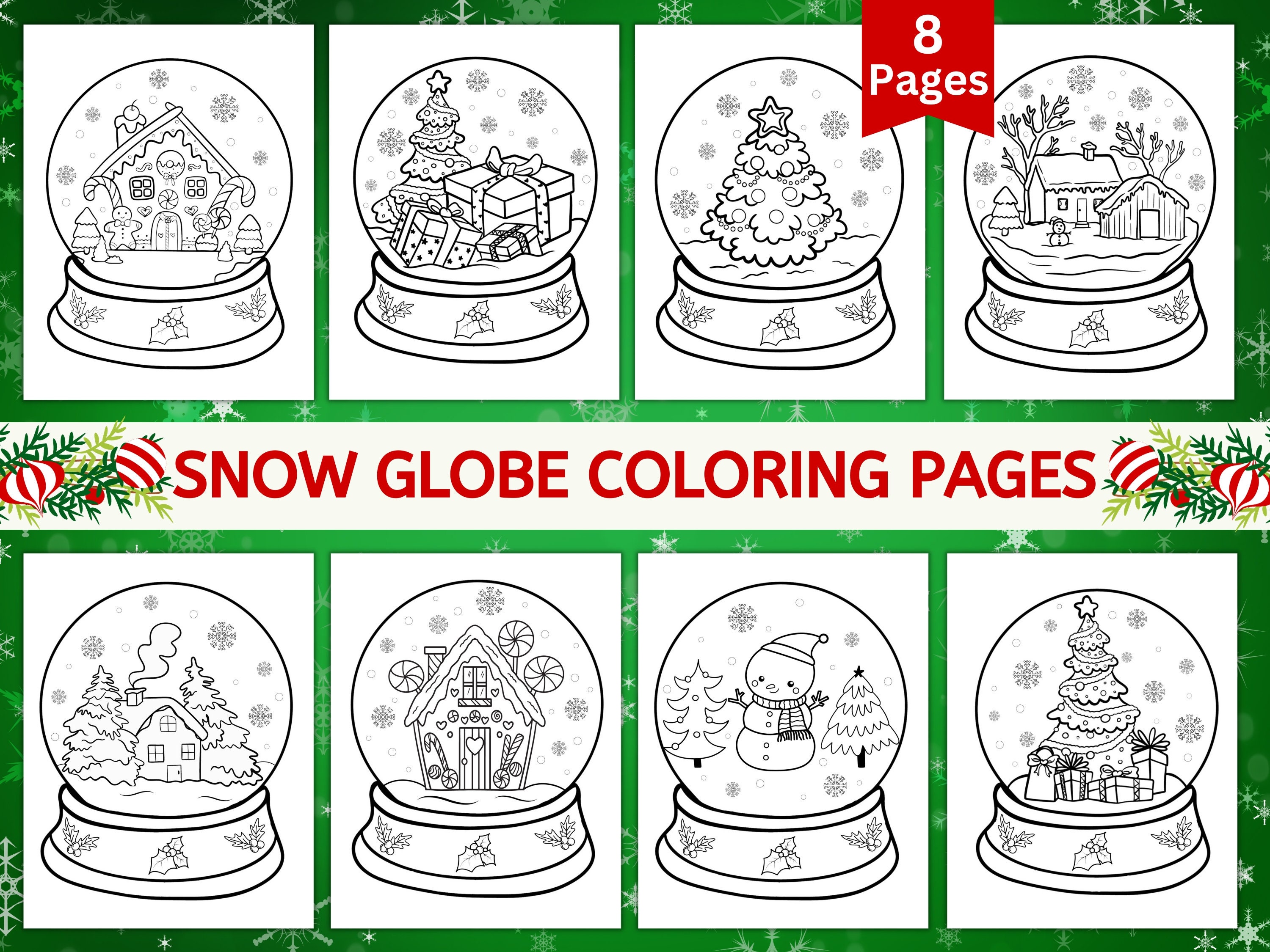 Snow Globe Coloring Pages, Christmas Coloring Pages, Christmas Activity ...