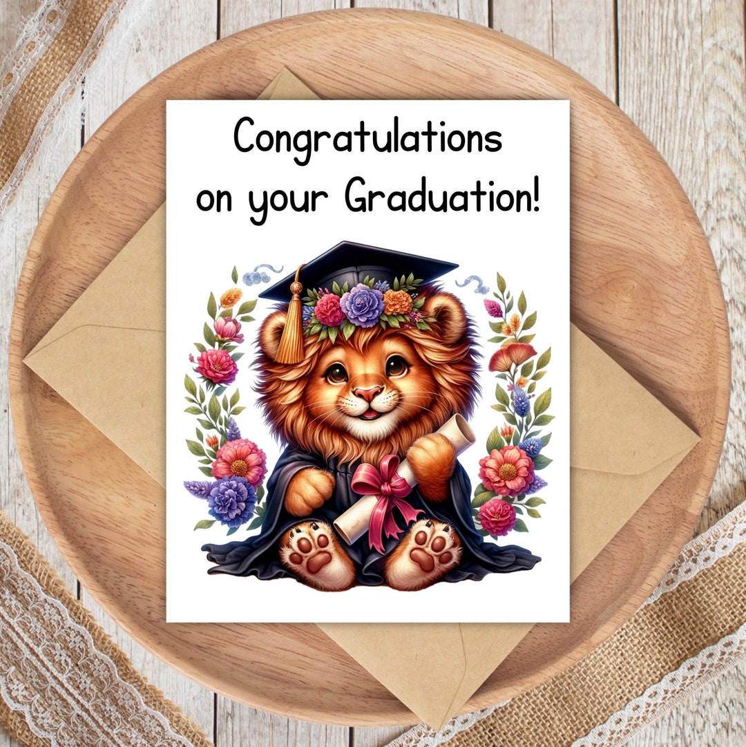 Lion Graduation Card, High School Graduataion Card, College Grad Card ...