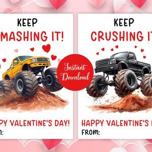 Monster Truck Valentine Cards for Kids. Printable Classroom Valentines ...