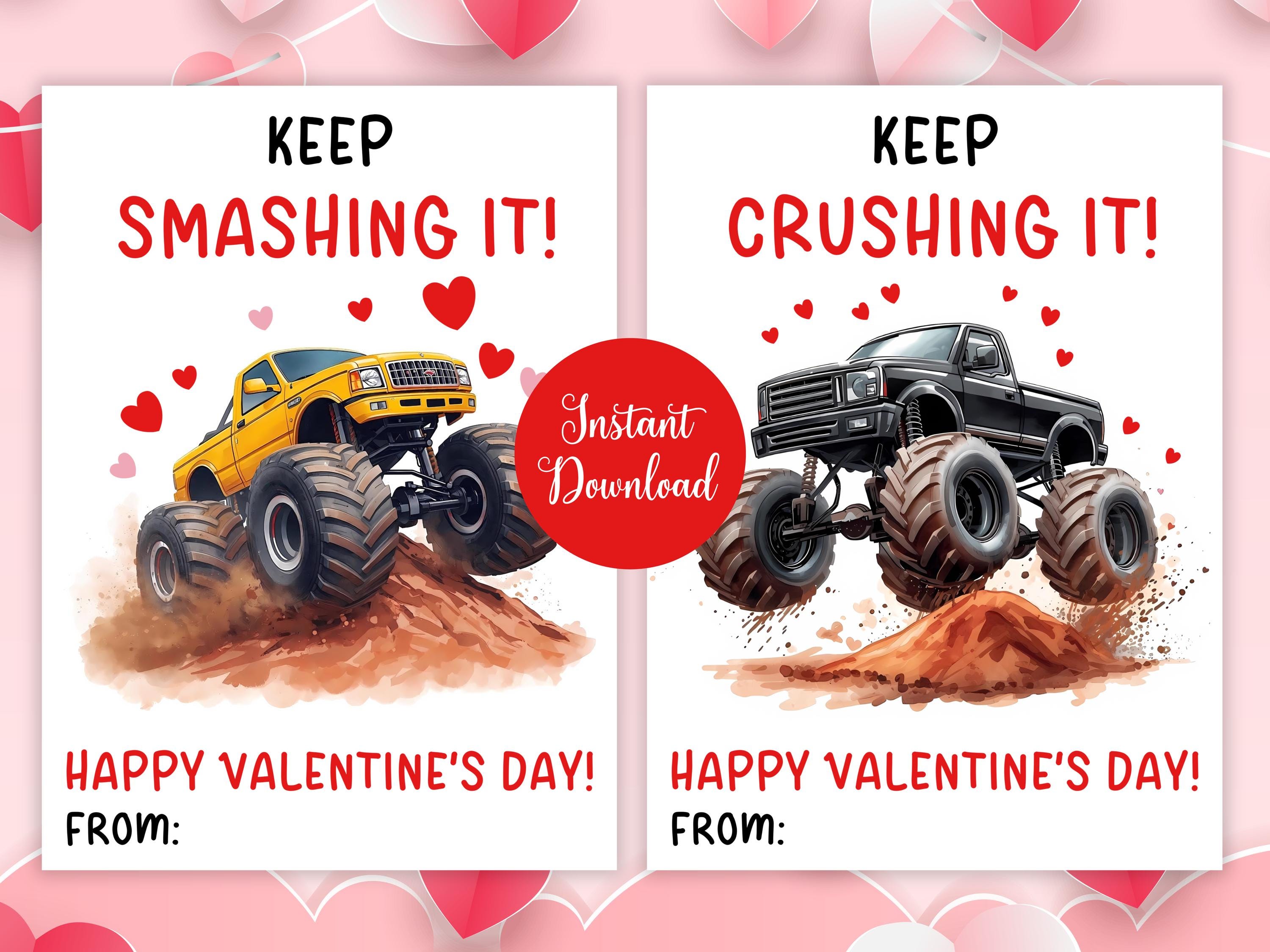 Monster Truck Valentine Cards for Kids. Printable Classroom Valentines ...