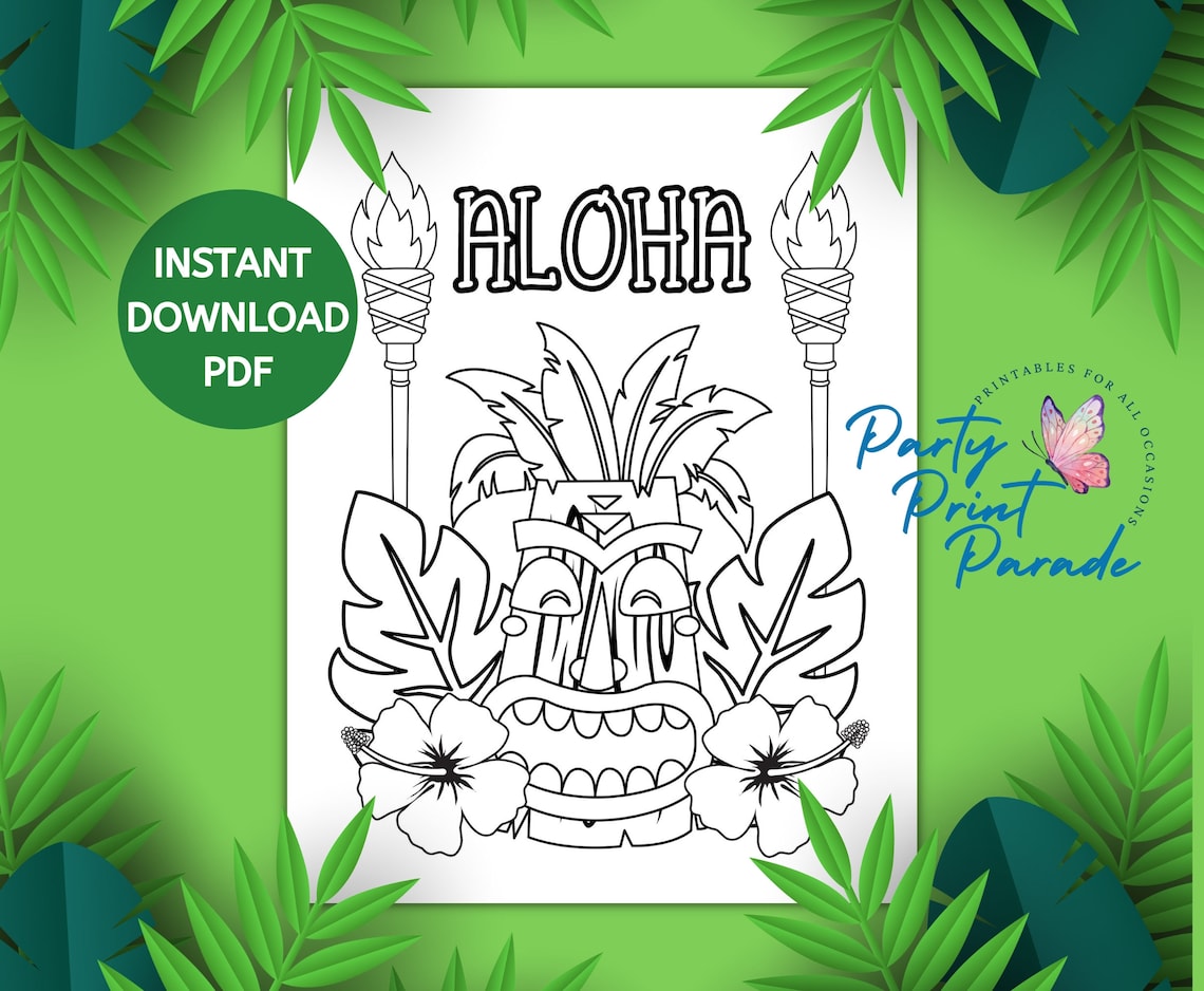 Luau Party Coloring Pages Hawaiian Luau Coloring Pages - Etsy