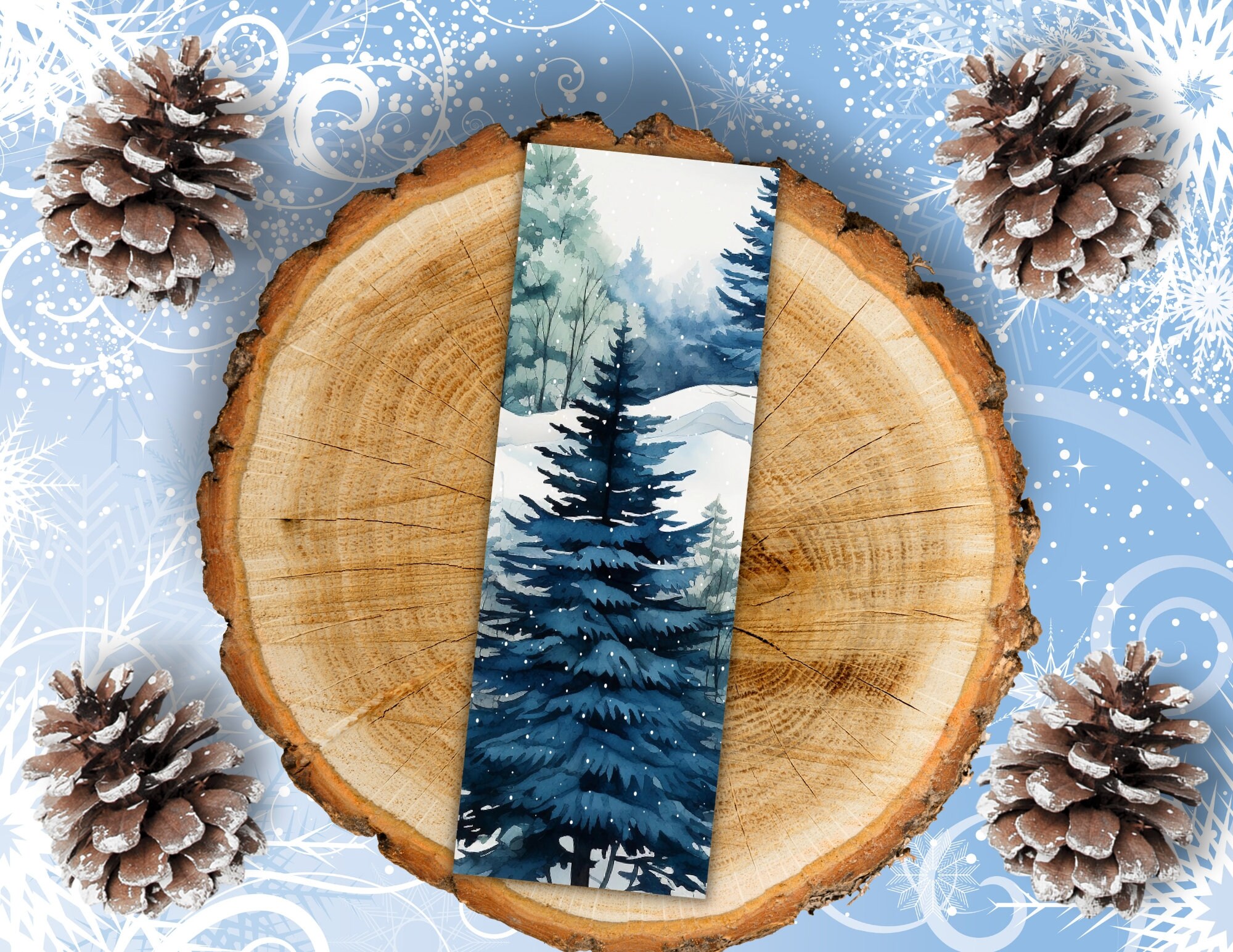 Snowy Forest Bookmark Set of 4, Watercolor Winter Bookmarks, Pine Tree ...