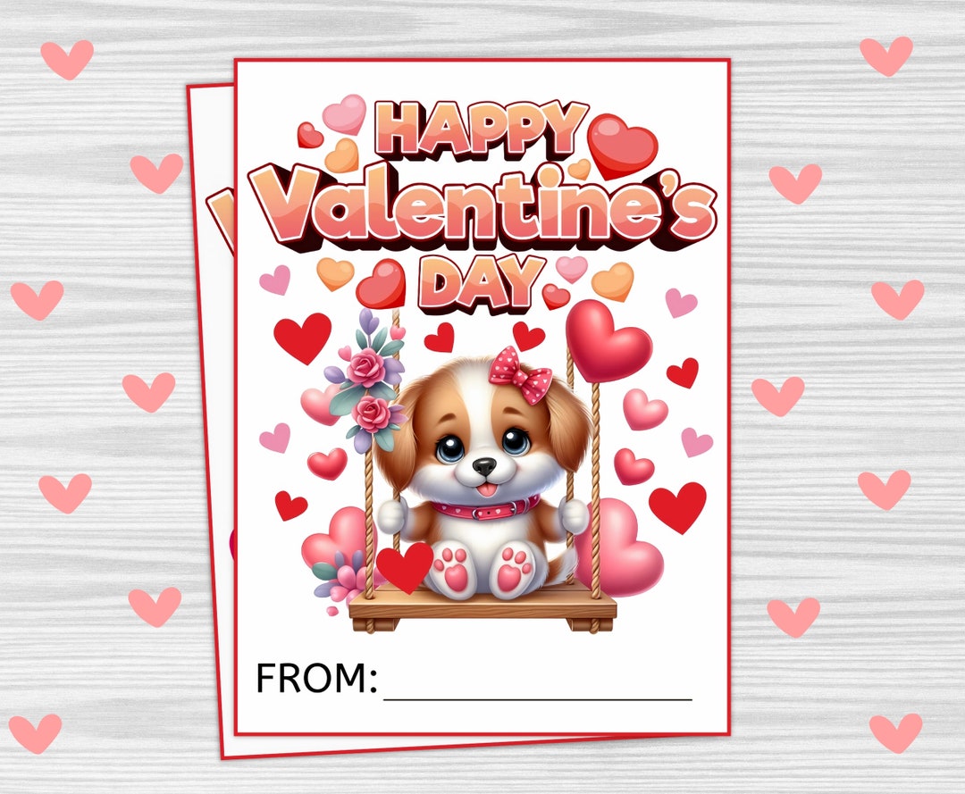 Puppy Valentine's Day Cards, Printable Valentine Cards, Kids Classroom ...