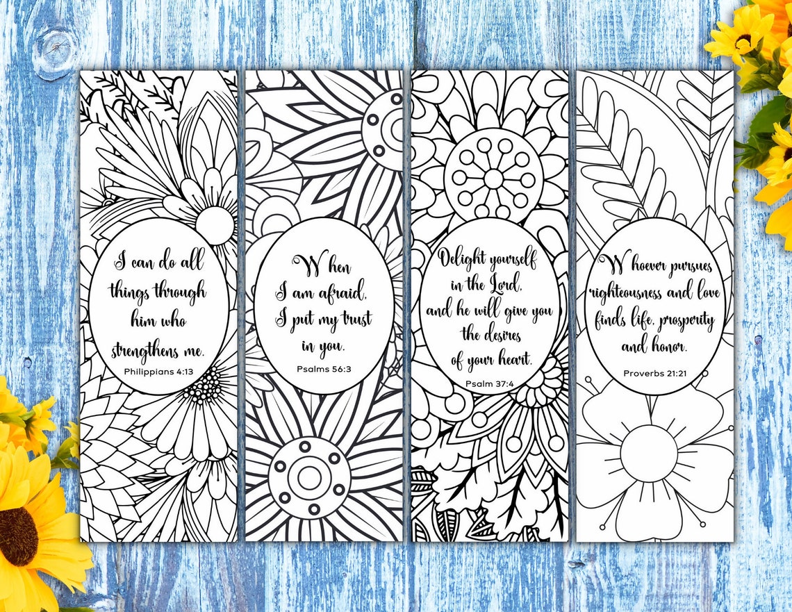 Coloring Bible Verse Bookmarks Set of 4, Printable Coloring Bible ...