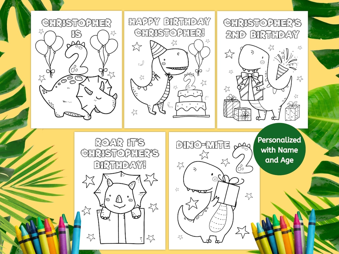Personalized Dinosaur Birthday Coloring Pages, Dinosaur Coloring Sheets ...