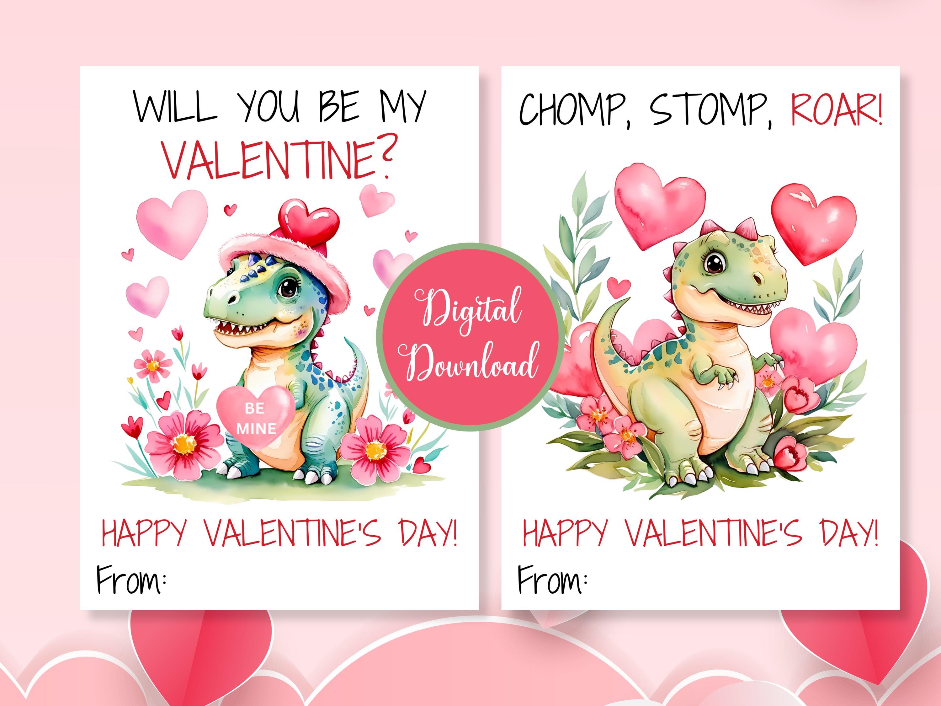 Dinosaur Valentine Cards for Kids, Classroom Valentines, DIY Valentine ...