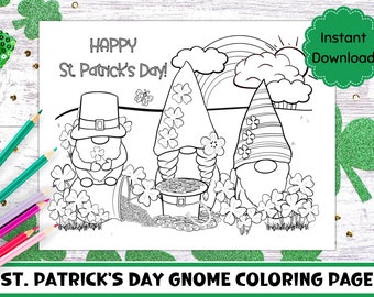 St. Patrick's Day Gnome Coloring Page - Etsy