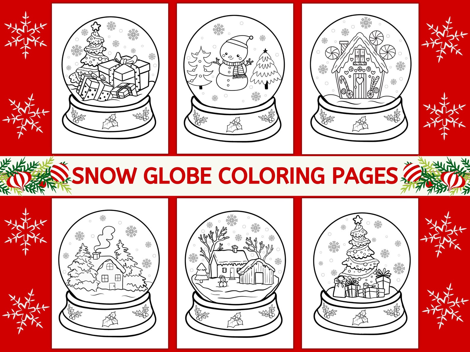 Snow Globe Coloring Pages, Christmas Coloring Pages, Christmas Activity ...