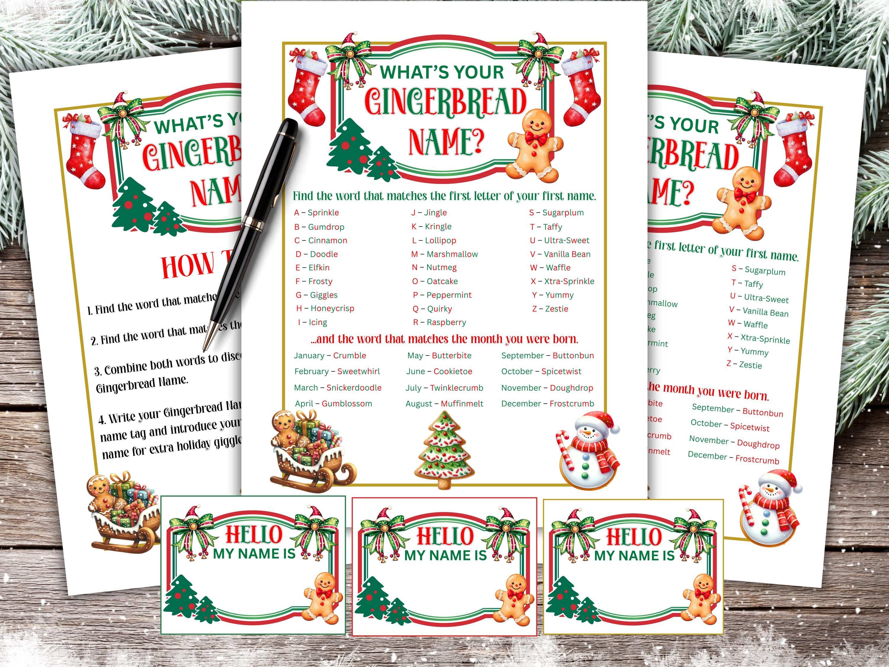 What’s Your Gingerbread Name Game, Find Your Gingerbread Name Party ...