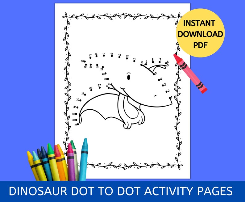 Dinosaur Dot to Dot Activity Pages Kids Dinosaur Coloring - Etsy