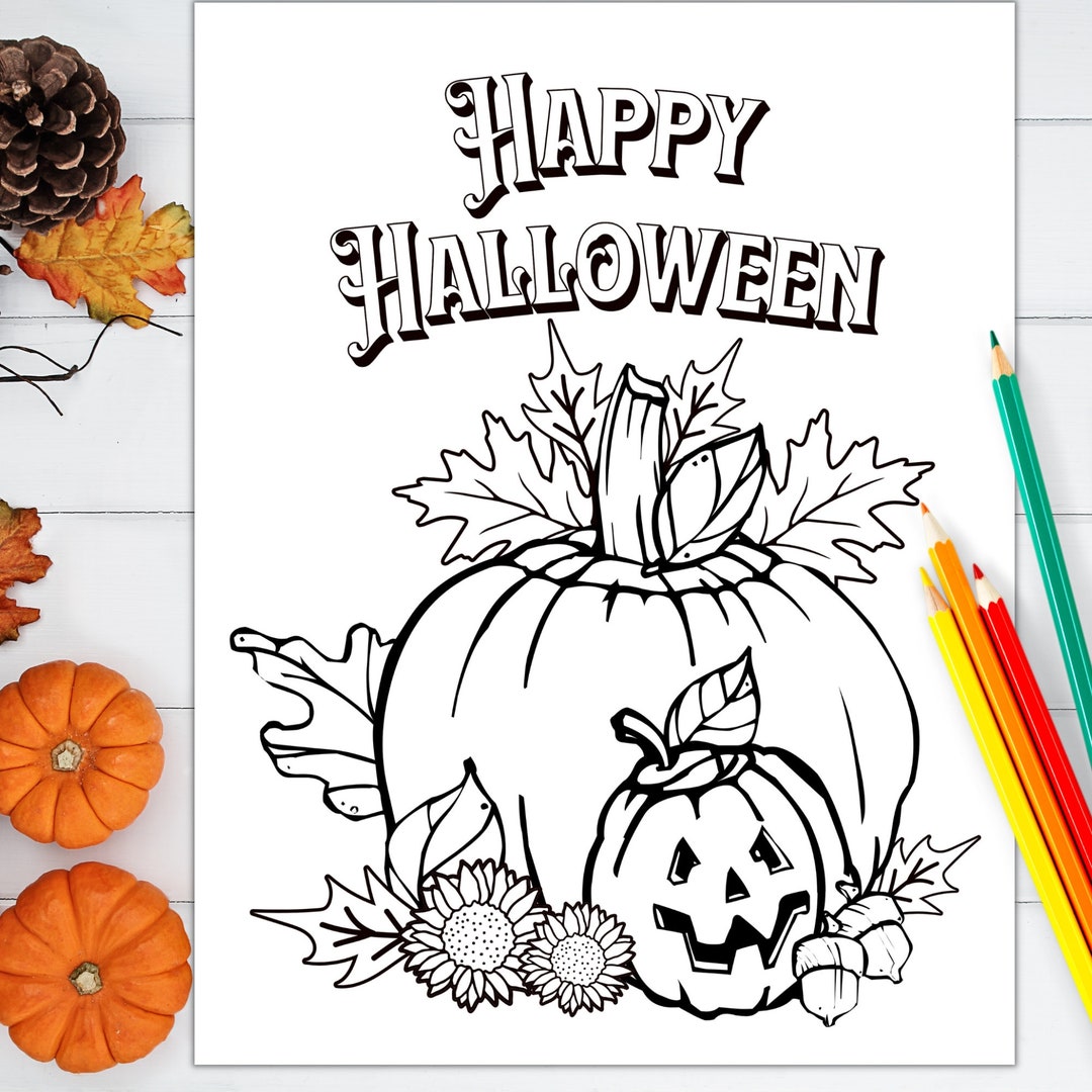 Harvest Halloween Coloring Page for Adults and Kids, Printable ...