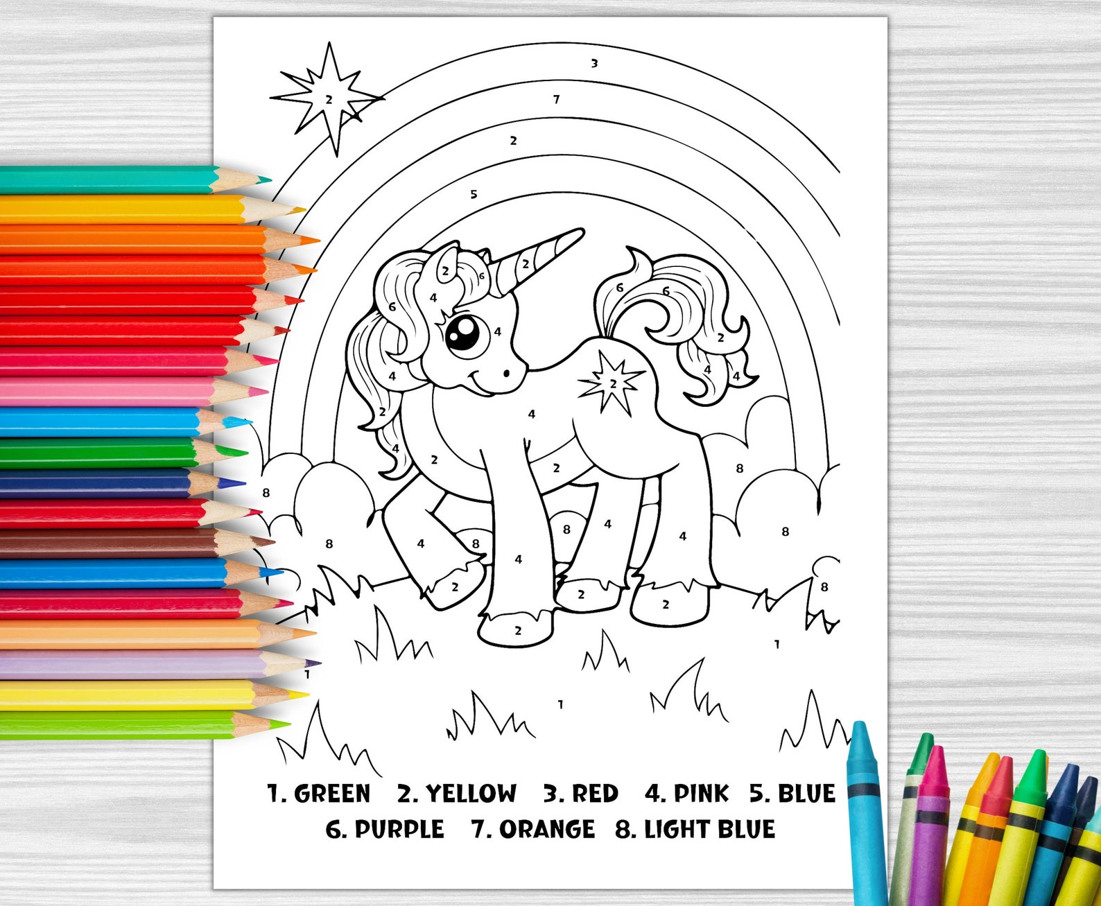 Unicorn Coloring Page, Unicorn Color by Number Coloring Page, Unicorn ...
