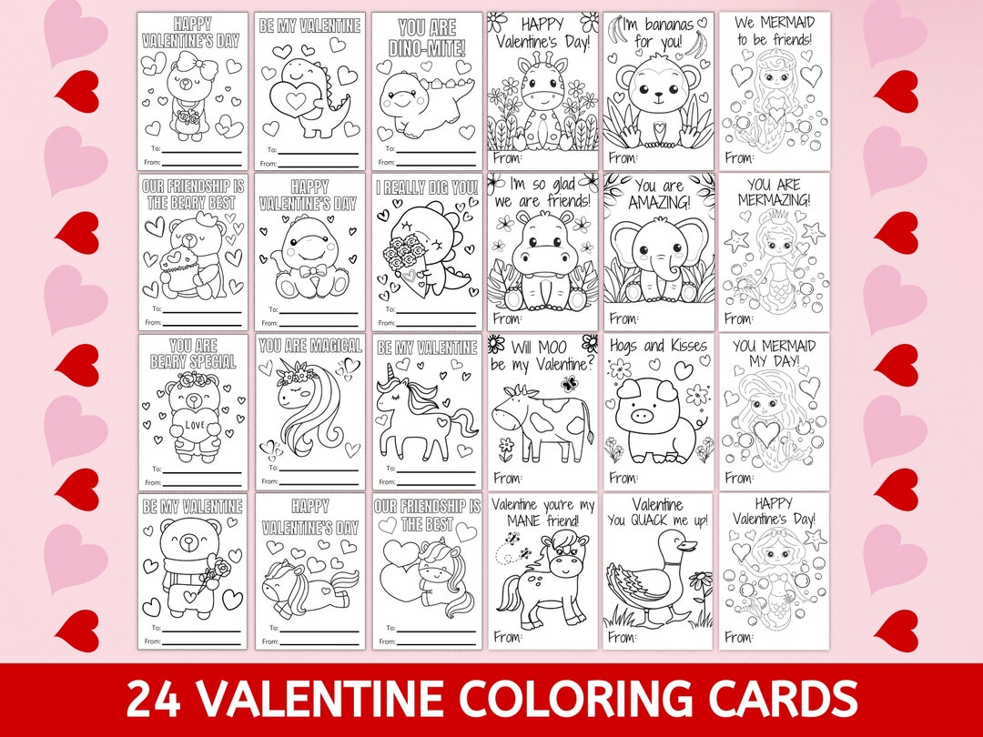 Valentine Coloring Cards, Printable Valentine's Day Coloring Cards ...