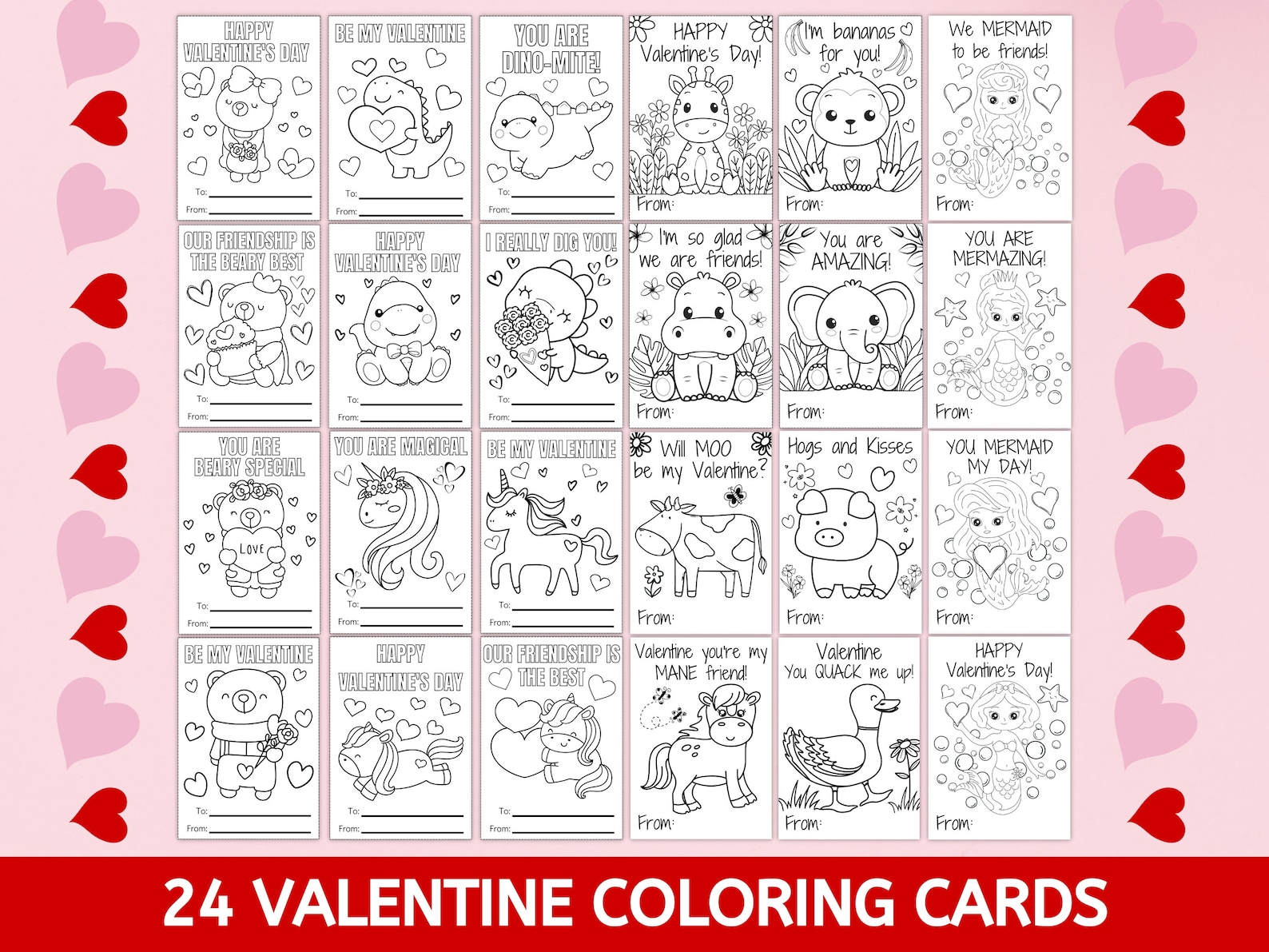 Valentine Coloring Cards, Printable Valentine's Day Coloring Cards ...