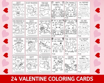Farm Animal Coloring Valentine's Day Cards, Printable Valentine's Day ...