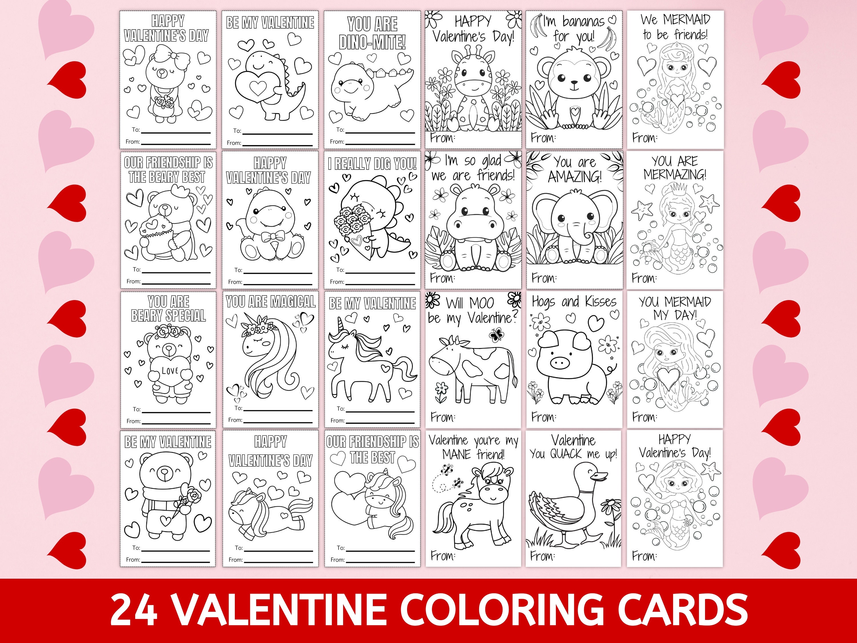 Valentine Coloring Cards, Printable Valentine's Day Coloring Cards ...