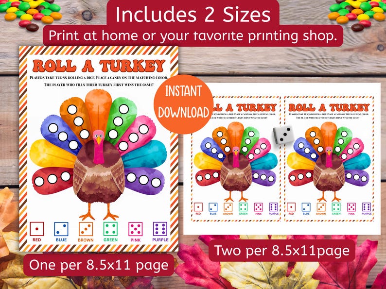 Roll A Turkey Game, Printable Thanksgiving Game, Kids Thanksgiving ...
