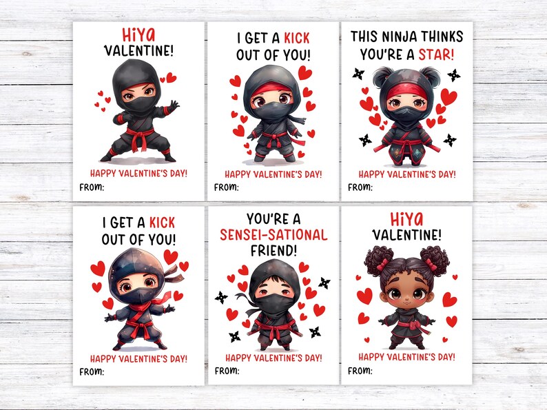 Printable Ninja Valentine Cards for Kids, Classroom Valentines, Kids ...