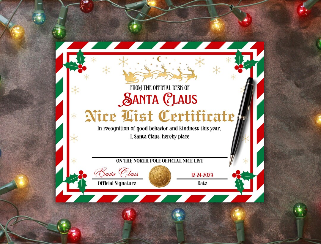 Nice List Certificate From Santa Claus, Santa Nice List Certificate ...