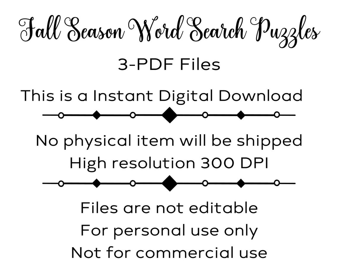 Fall Season Word Search Game Set, Thanksgiving Word Search Game, Autumn ...