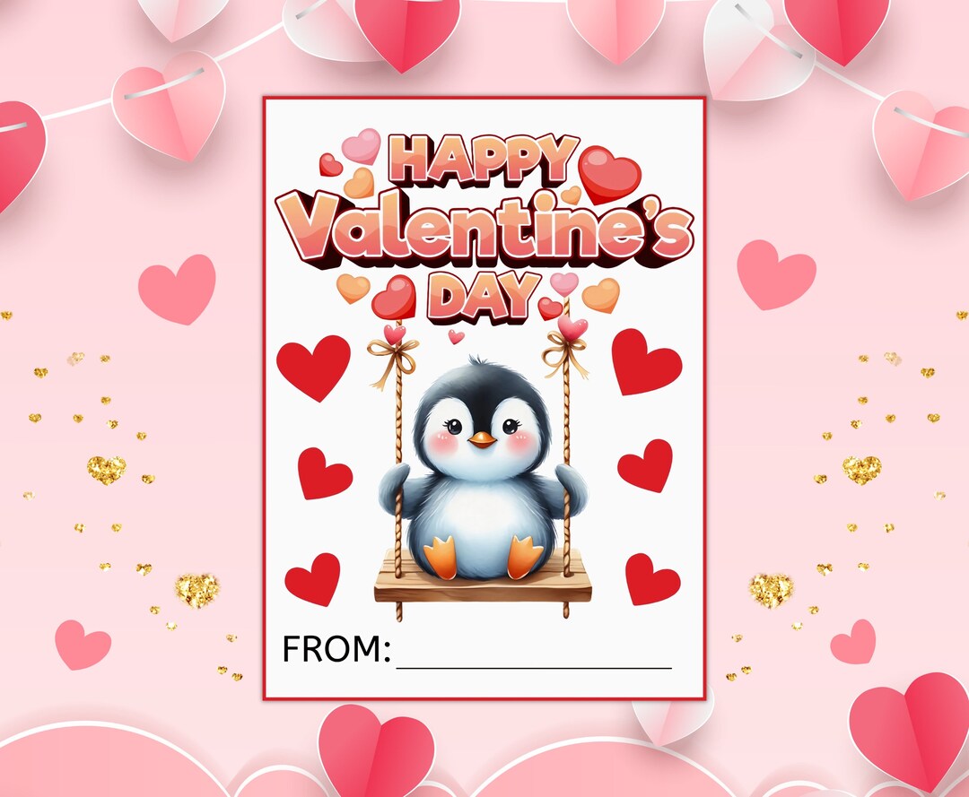 Penguin Valentine's Day Cards, Printable Valentine Cards, Classroom ...