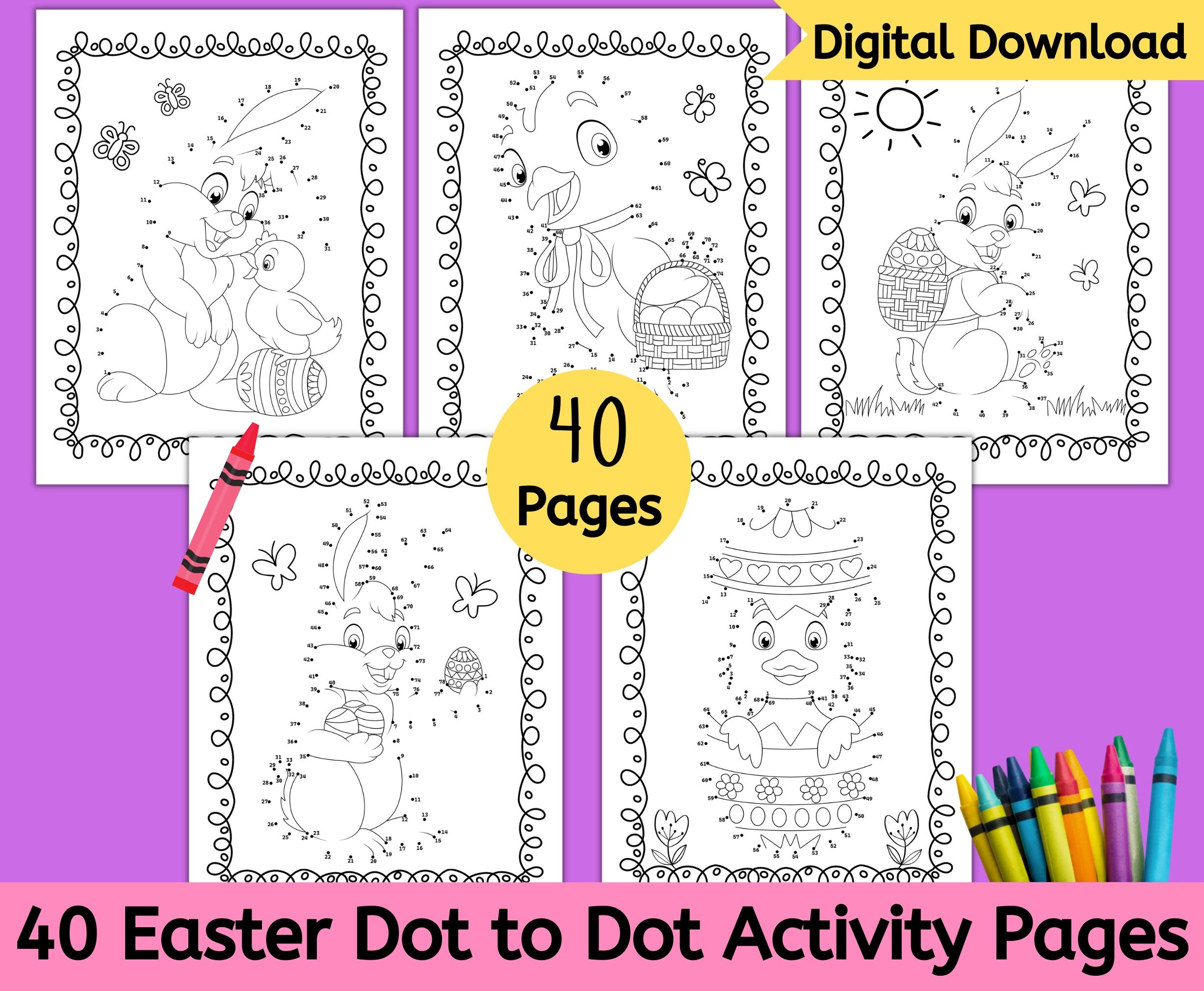 40 Easter Dot to Dot Activity Coloring Pages, Printable Dot to Dot ...