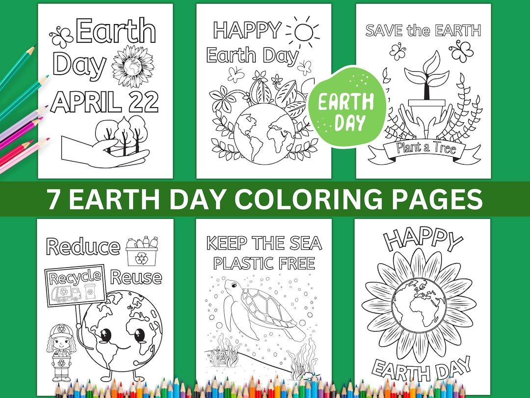 Kids Earth Day Coloring Pages, Printable Eco-themed Earth Day Coloring ...