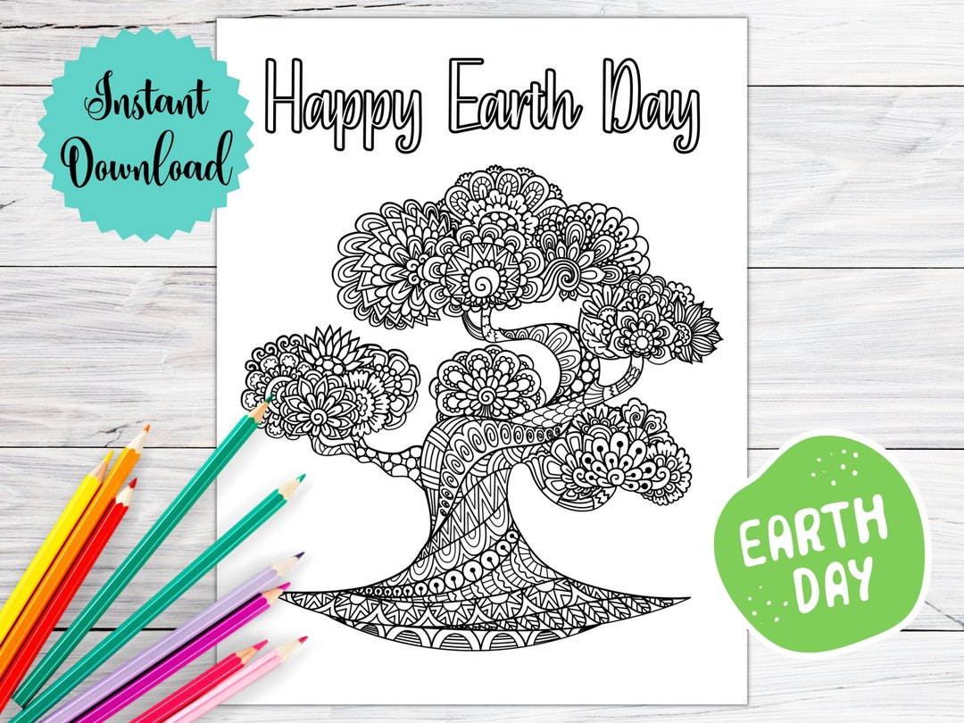 Earth Day Coloring Page, Mandala Tree Coloring Page, Earth Day Activity ...