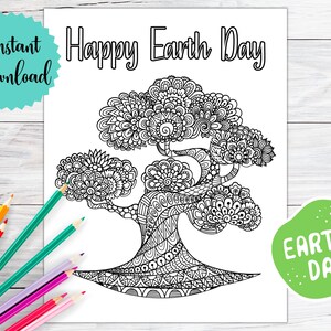 Earth Day Coloring Page, Mandala Tree Coloring Page, Earth Day Activity ...