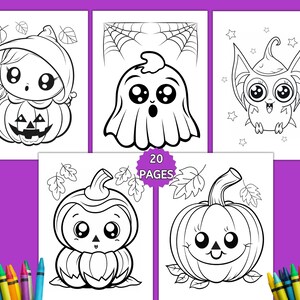 20 Kawaii Halloween Coloring Pages for Kids, Printable Halloween ...