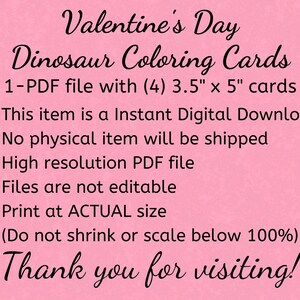 Dinosaur Valentine's Day Coloring Cards, Printable Valentine's Day ...