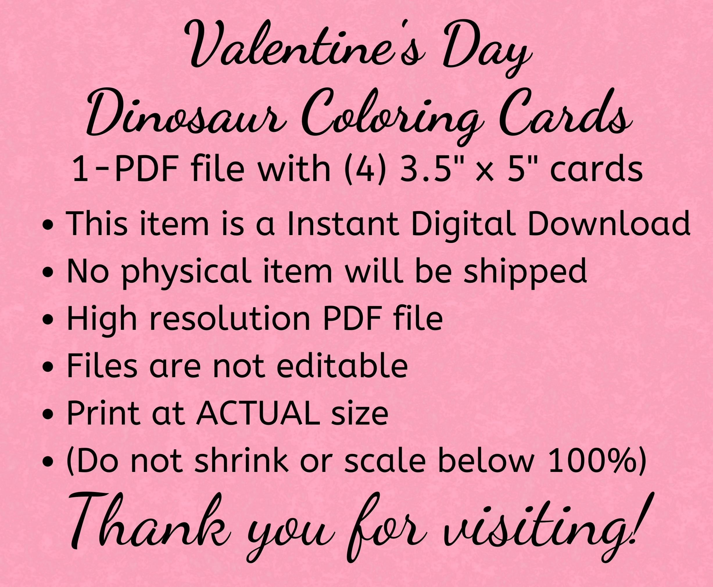 Dinosaur Valentine's Day Coloring Cards, Printable Valentine's Day ...