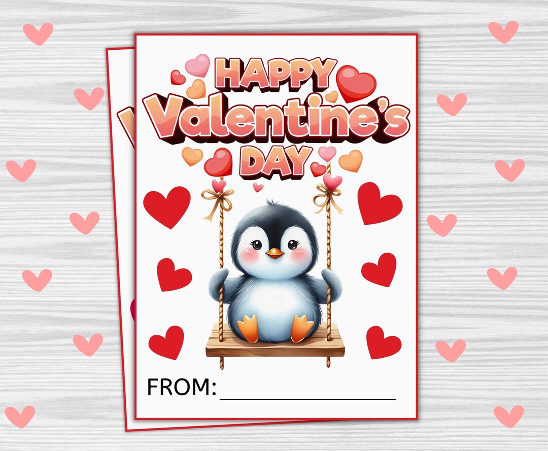 Penguin Valentine's Day Cards, Printable Valentine Cards, Classroom ...