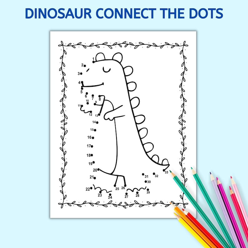 Dinosaur Dot to Dot Worksheet Connect the Dots Coloring Printable Dot ...
