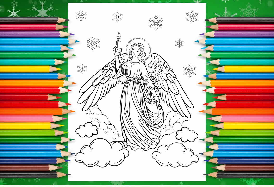 Christmas Angel Coloring Pages, Christmas Activity, Printable Christmas ...