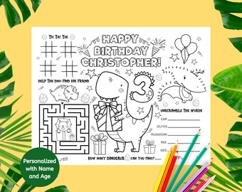 Kids Personalized Dinosaur Birthday Placemat, Laminated Birthday ...