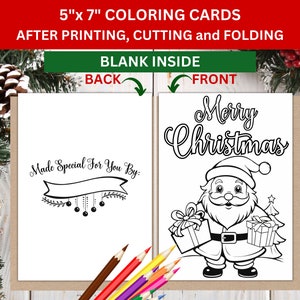 Christmas Coloring Cards, 5 Printable Holiday Cards, Kids Coloring ...