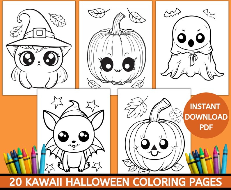 20 Kawaii Halloween Coloring Pages for Kids Printable - Etsy