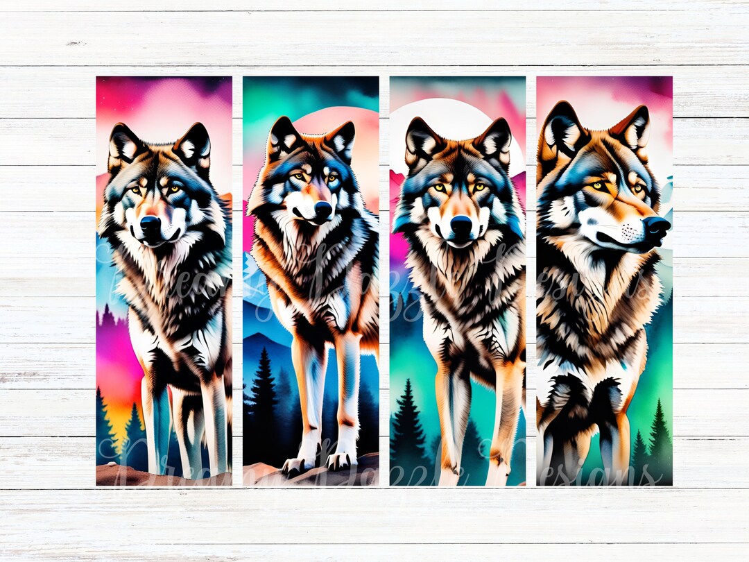 Printable Wolf Bookmarks Set of 4, Animal Bookmarks, Wolf Art, Nature ...